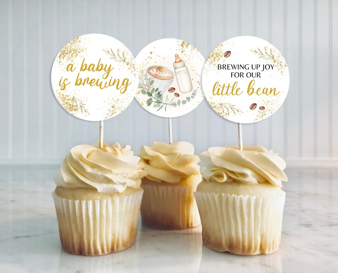 Editable A Baby is Brewing Baby Shower Cupcake Topper, Coed Brewing ...