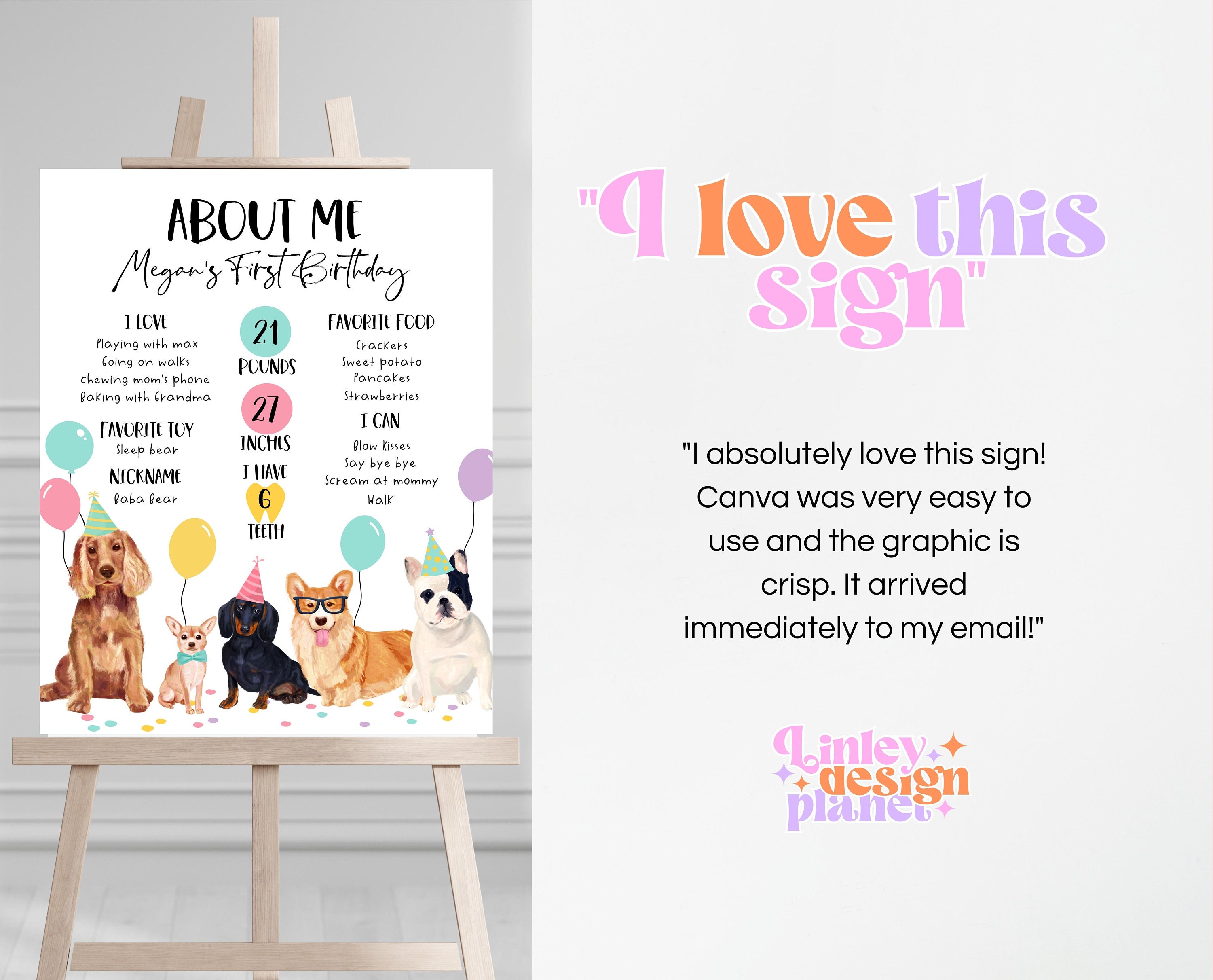 Puppy Themed Birthday Milestone Sign Template, Puppy Birthday Party ...