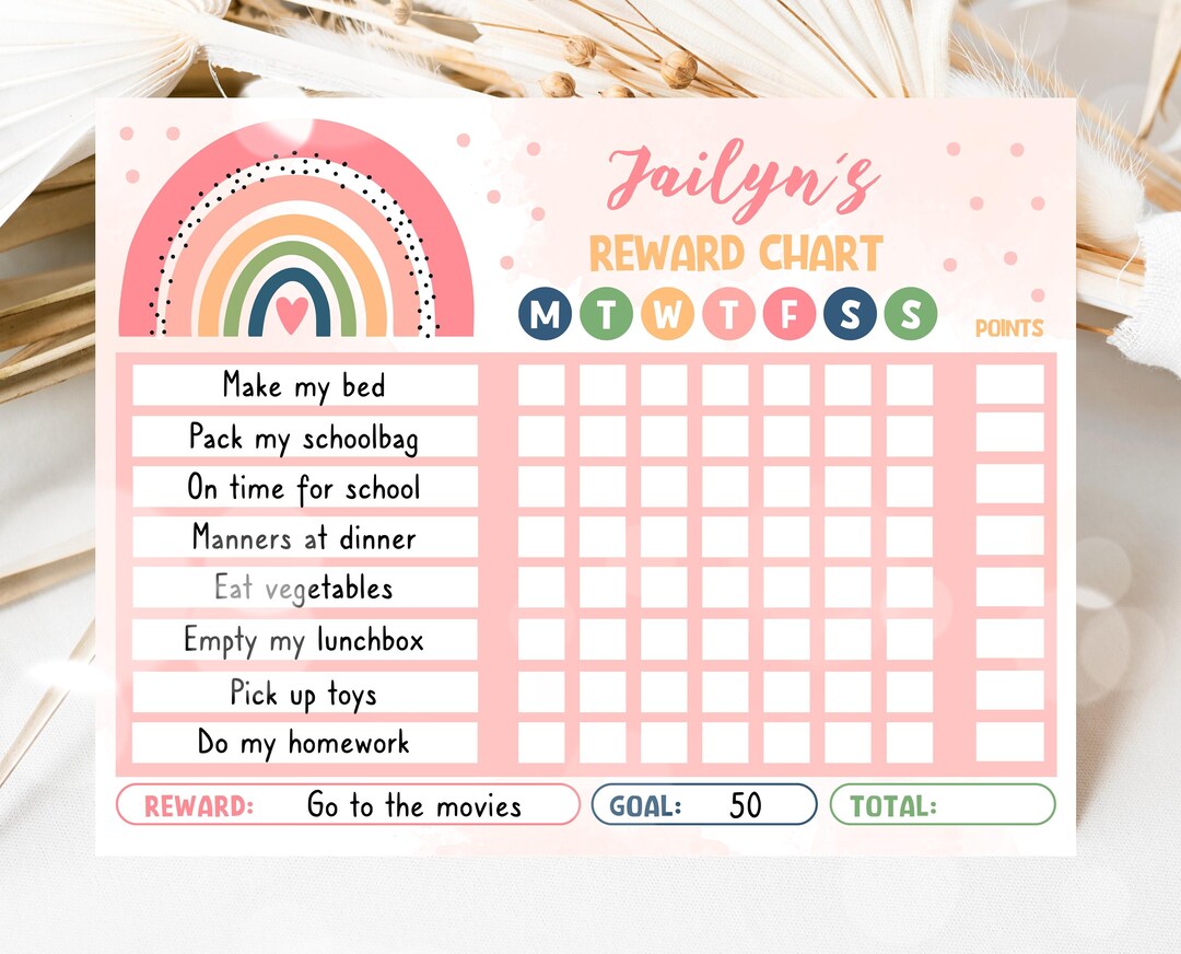 Editable Rainbow Reward Chart, Kids Chore Reward Chart, Printable Chore ...