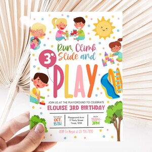 Editable Playground Birthday Invitation, Kids Play Park Birthday Party ...