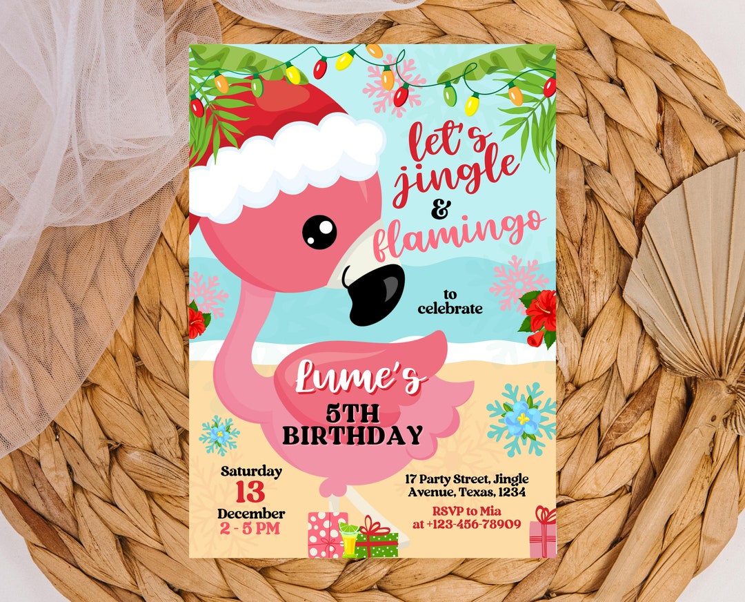 Editable Flamingo Christmas Birthday Invitation Jingle & - Etsy