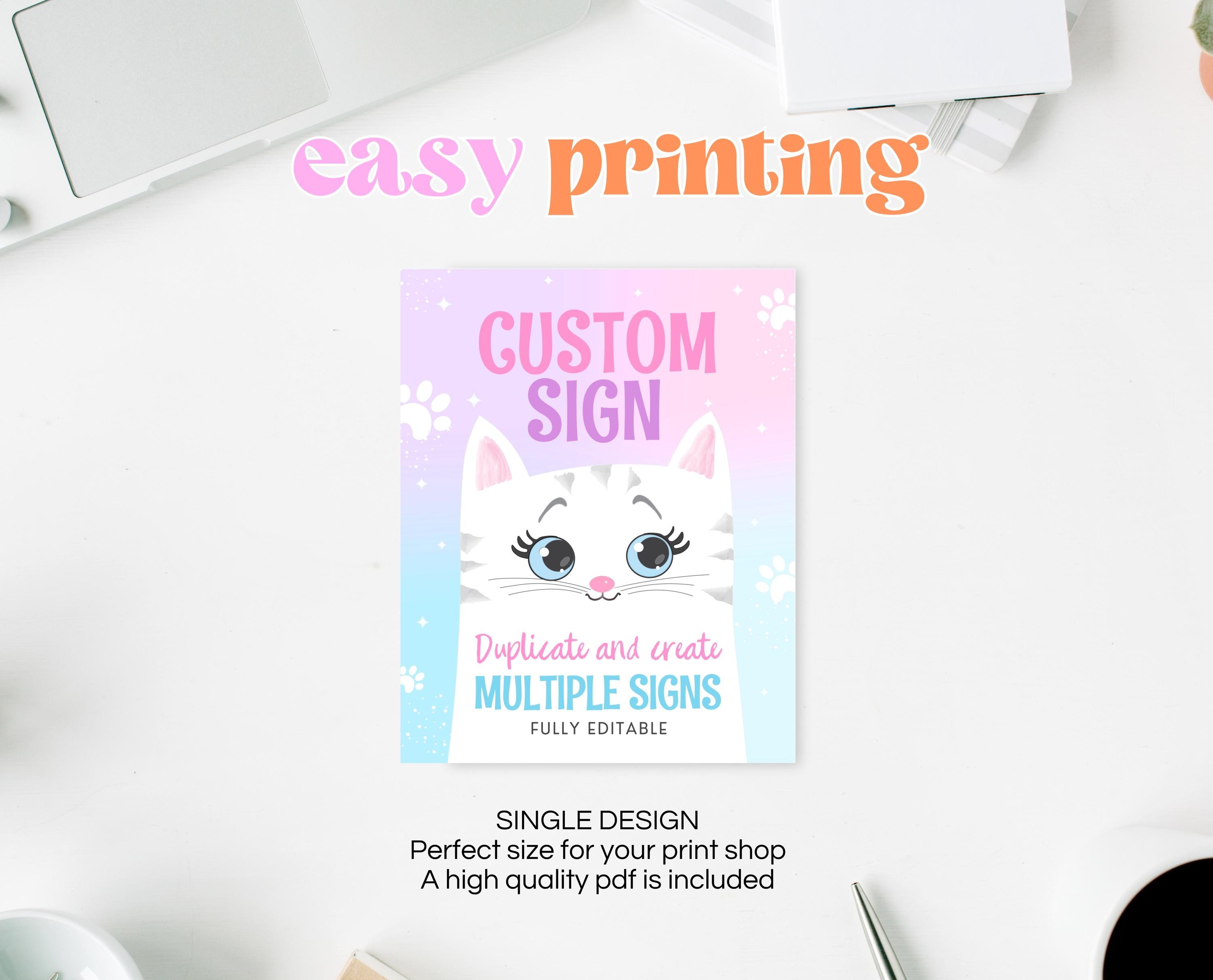 Editable Kitten Birthday Custom Sign: Rainbow Cat Party Decor (digital ...