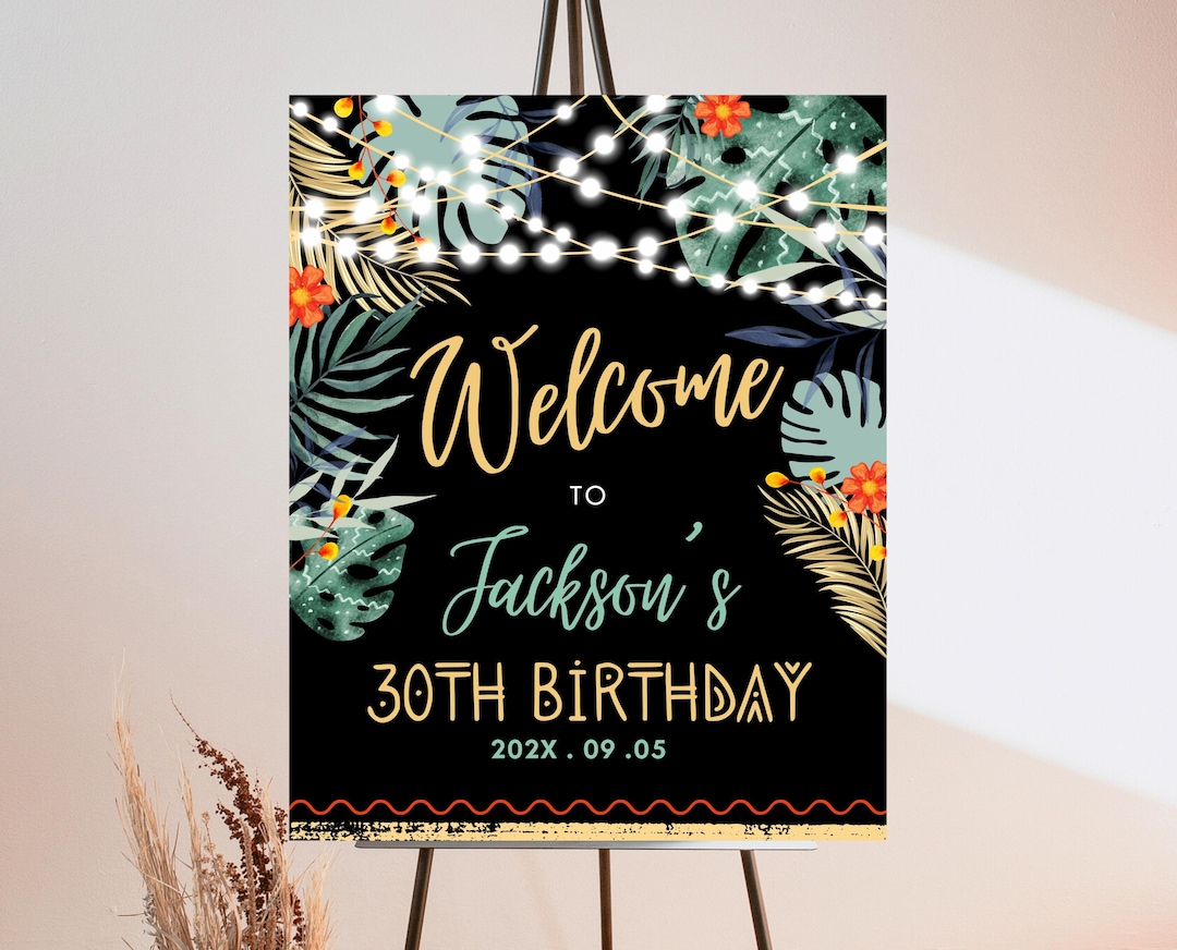 Editable Adult Tropical Birthday Welcome Sign, Tropical Party Havana ...
