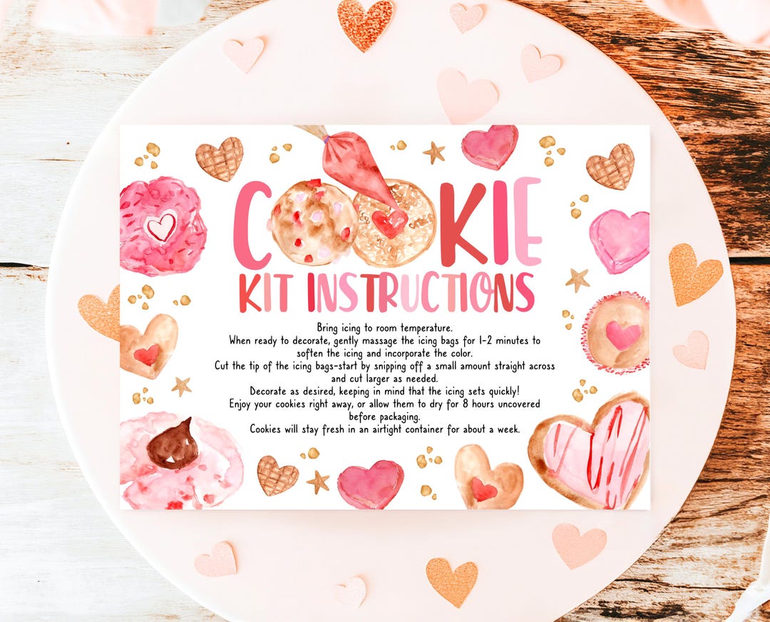 Editable Valentine Cookie Kit Instructions Card, Decorate Your Own ...