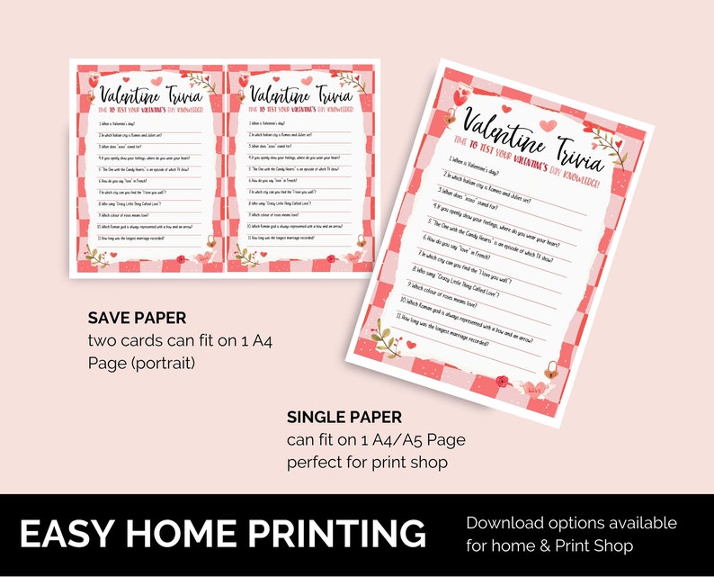 Valentines Day Trivia Game Valentines Party Game Printable - Etsy