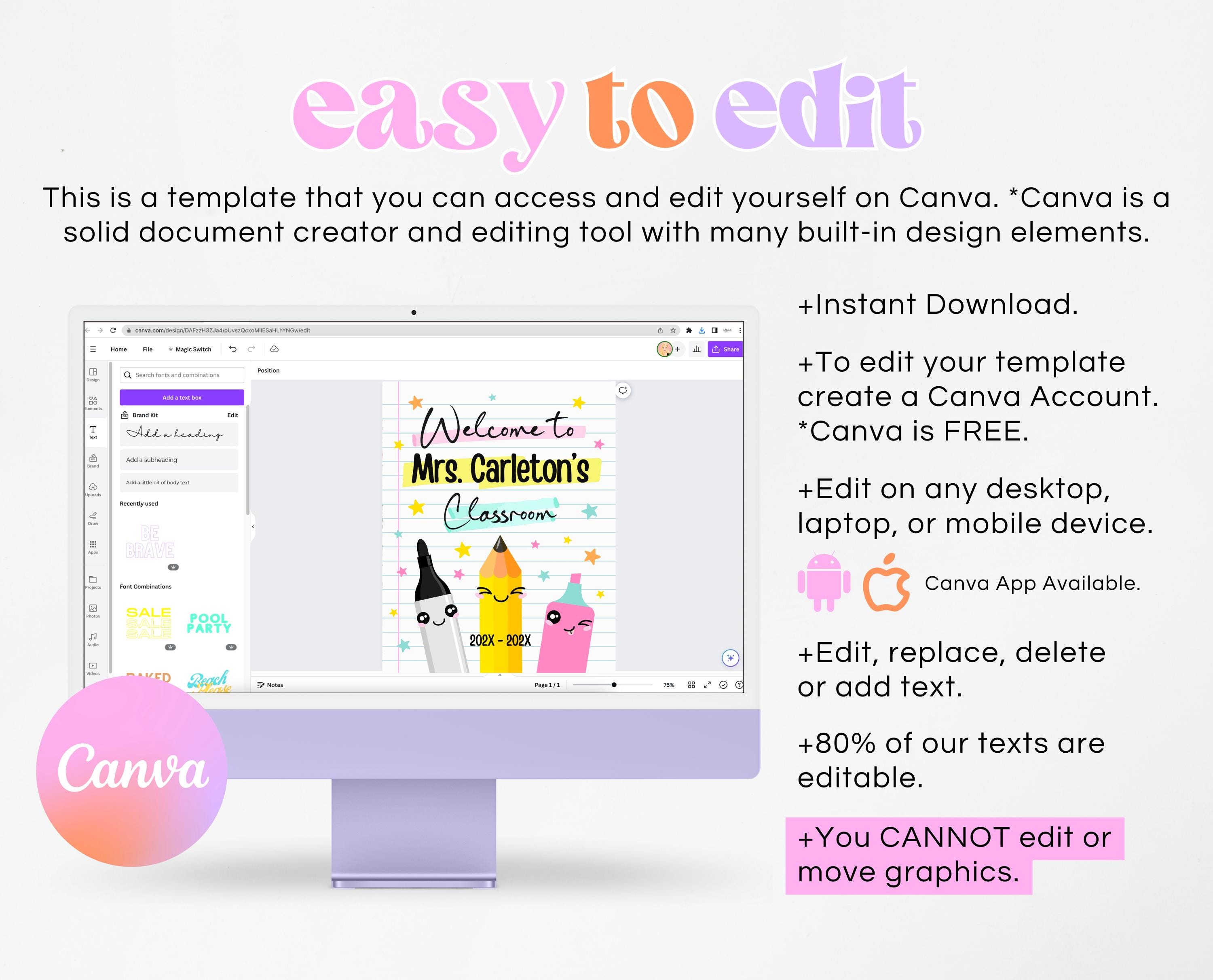 Editable Welcome to My Classroom Sign: Teacher Desk Printable (canva ...