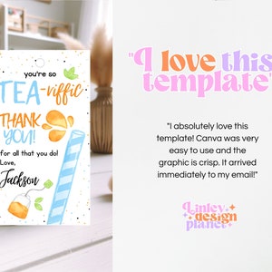 Editable Iced Tea Gift Tags, End of School Year Tag, You're Tea-riffic ...