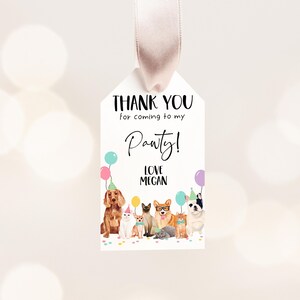 Editable Dog and Cat Birthday Party Thank You Favor Tags, Puppies ...