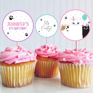 Editable Kitten Cupcake Toppers Template, Cat Birthday Cupcake Toppers ...