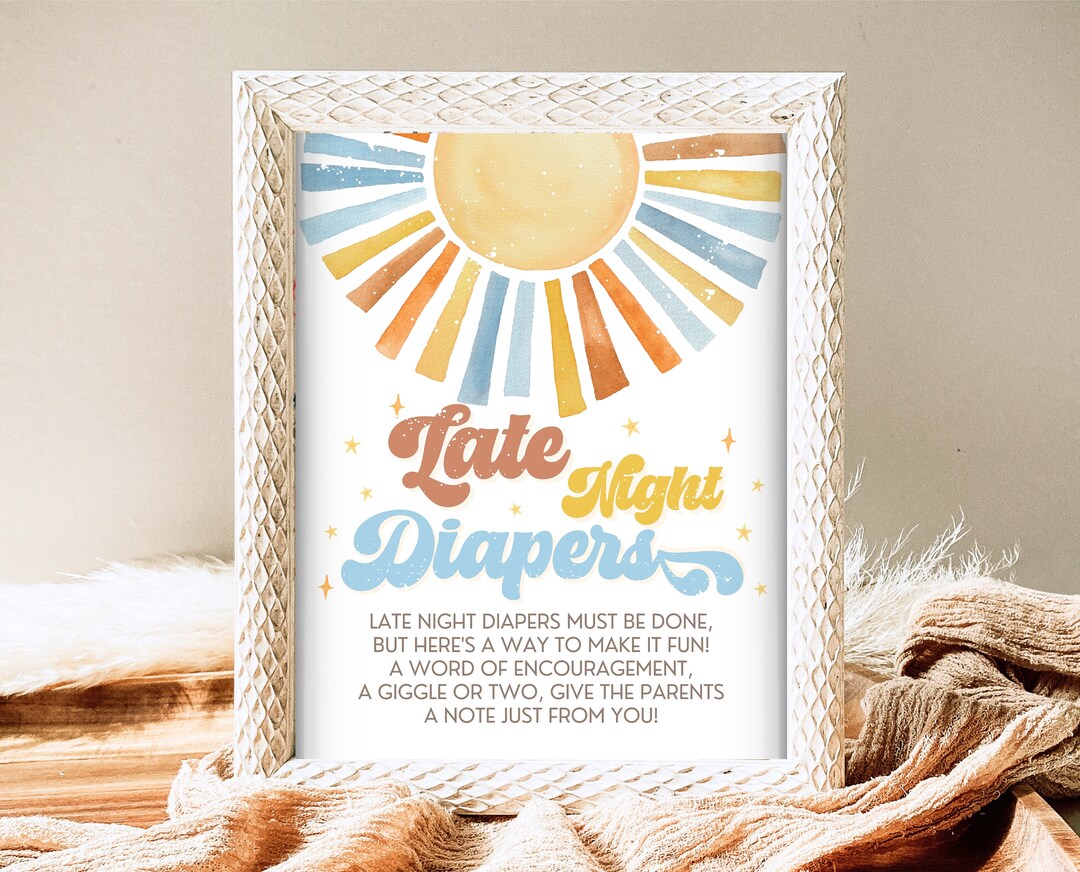 Late Night Diapers Sign Sunshine Baby Shower, Here Comes the Son Baby ...