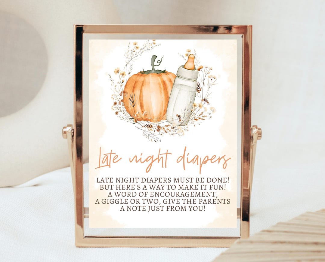 Late Night Diapers Sign Fall Baby Shower, Fall Pumpkin Baby Shower Sign ...