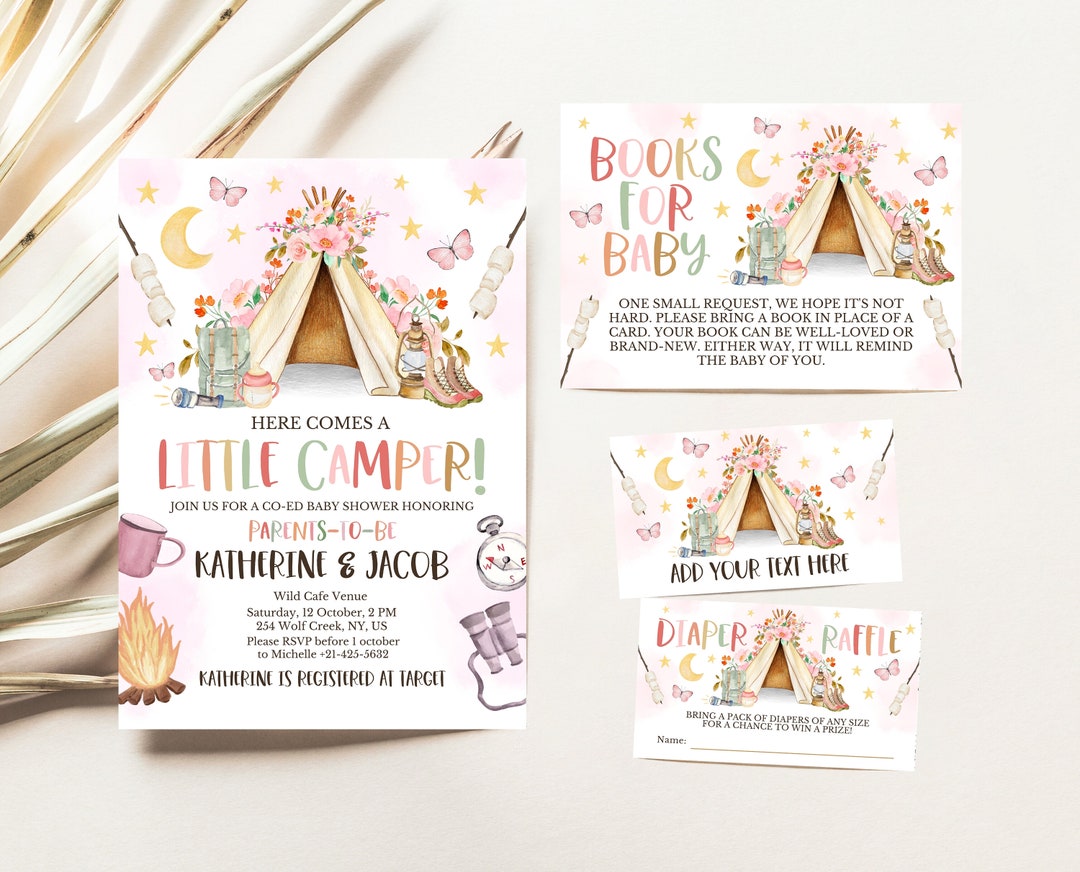 Editable Camping Baby Shower Invitation Bundle, Little Camper Baby ...