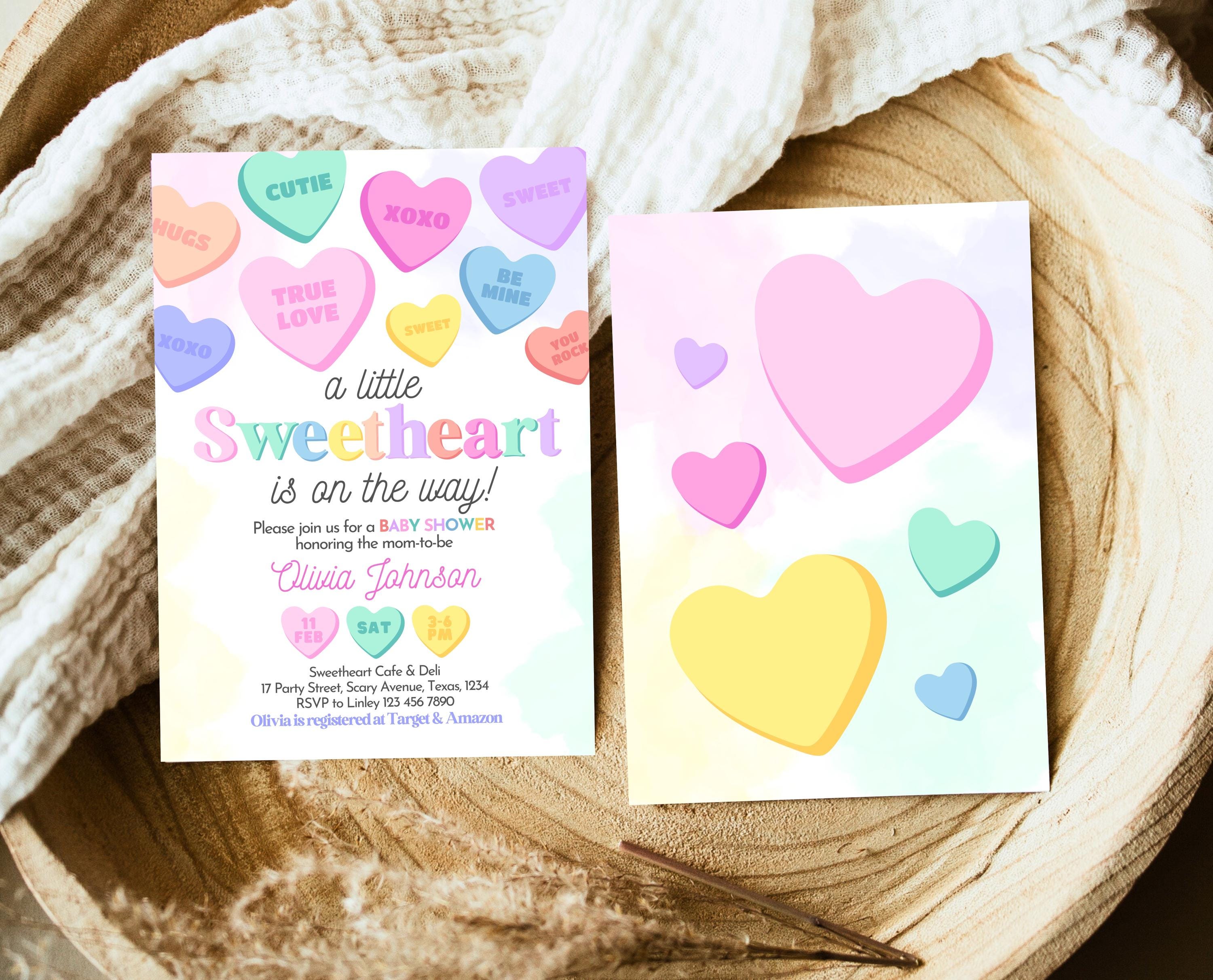 Editable Sweetheart Baby Shower Invitation, Conversation Hearts Theme ...