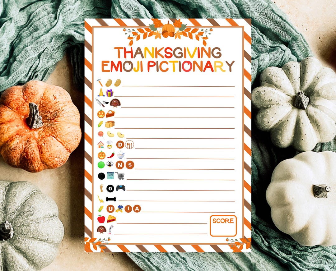 Thanksgiving Emoji Pictionary Game, Thanksgiving Trivia Quiz for Teens ...