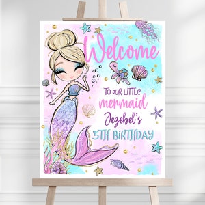 Editable Mermaid Birthday Welcome Sign, Glitter Mermaid Welcome Poster ...