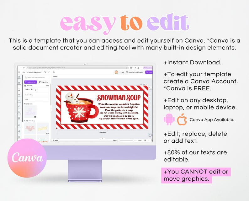 Editable Snowman Soup Bag Label, Snowman Soup Favors, Christmas Crafts ...