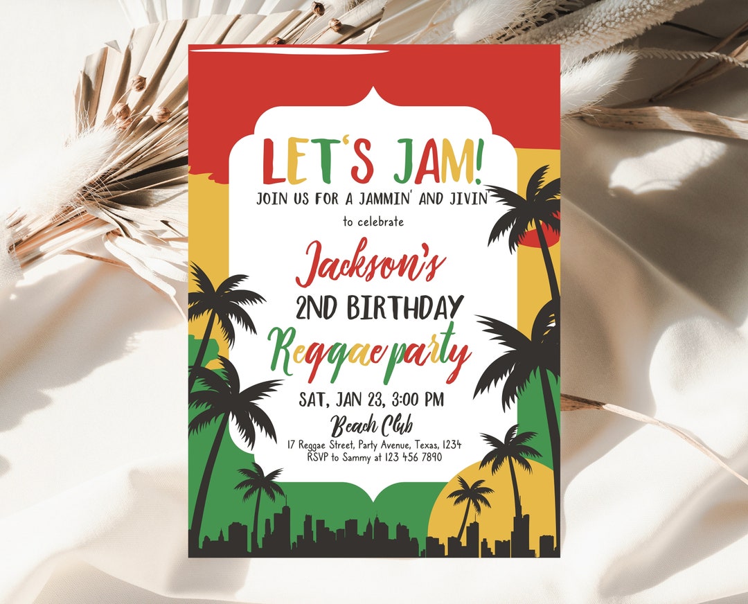 Editable Reggae Birthday Invitation, Reggae First Birthday Party Invite ...
