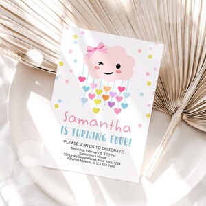 Editable Cloud Birthday Invitation, Girl Rainbow Cloud Birthday Party ...