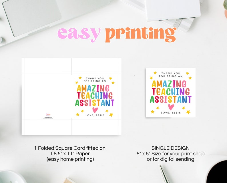 Editable Teaching Assistant Card: Personalized Teacher Appreciation ...