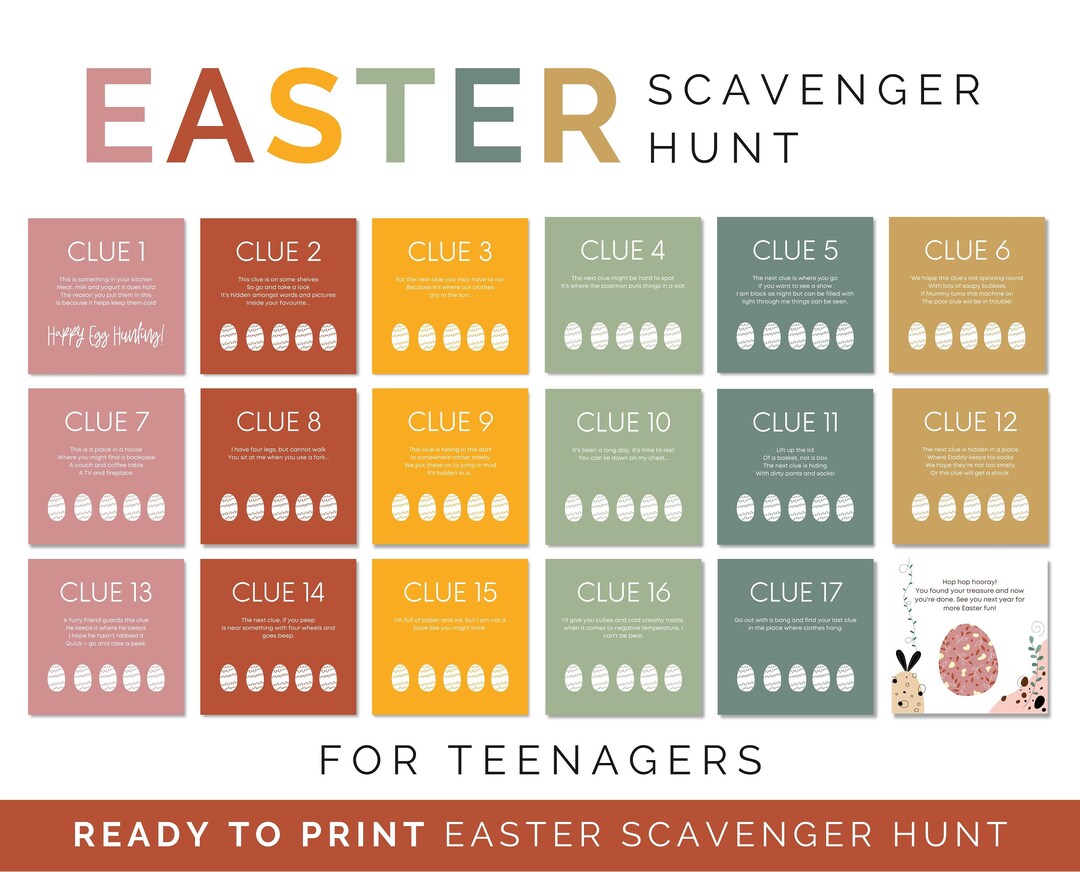 Editable Easter Hunt Cards for Teens Easter Scavenger Hunt - Etsy
