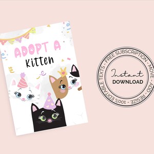 Editable Adopt A Kitten Birthday Sign Cat Birthday Table - Etsy