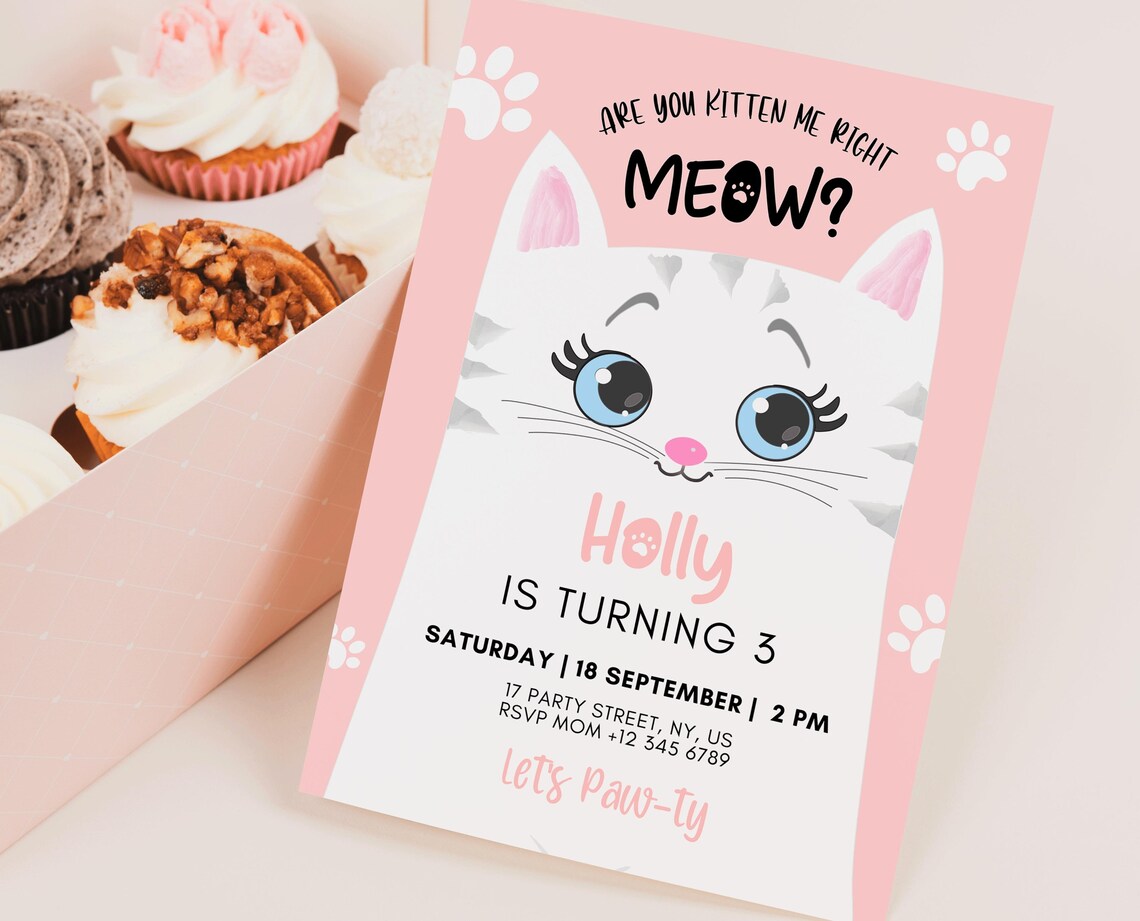 Editable Kitten Birthday Invitation Kitty Cat Birthday Party - Etsy