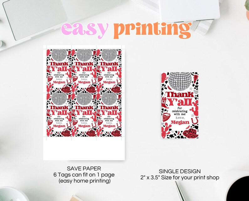 Editable Red Disco Cowgirl Birthday Favor Tag (digital) - Etsy