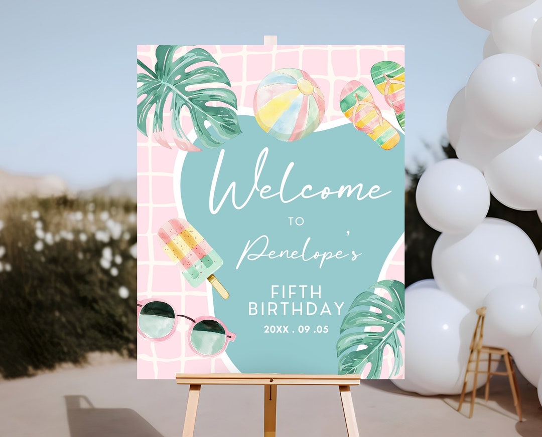 Editable Pool Party Welcome Sign, Girl Pool Birthday Party, Pastel Pool ...