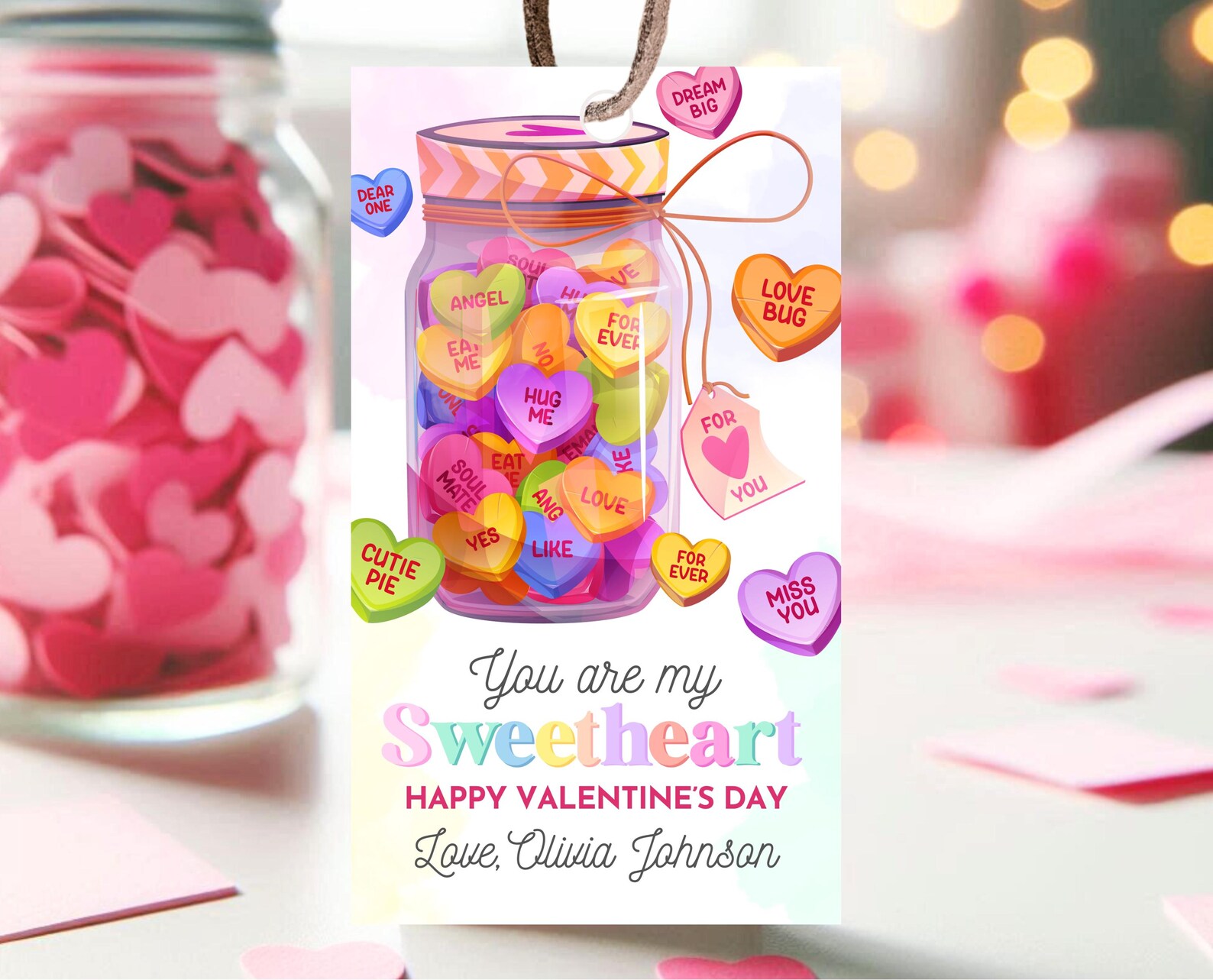 Editable Valentine's Day Gift Tag, Jar of Hearts Valentine's Gift Tag ...