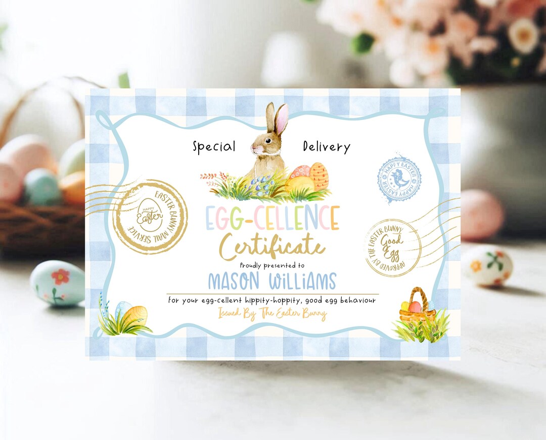 Editable Easter Bunny Certificate: Egg-cellence Award (instant Download ...