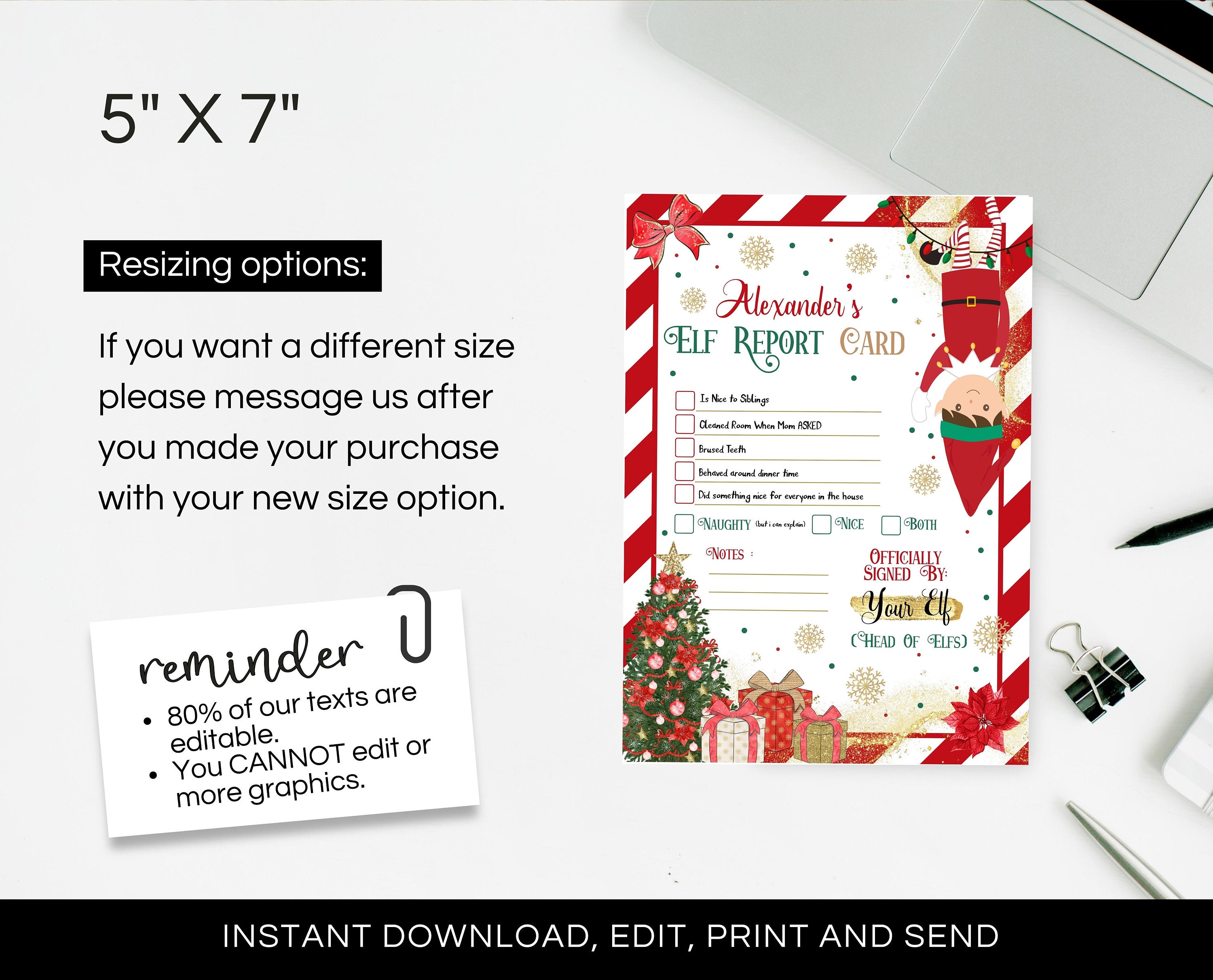 Christmas Elf Report Card Template, Personalized Boy Elf Report Card ...