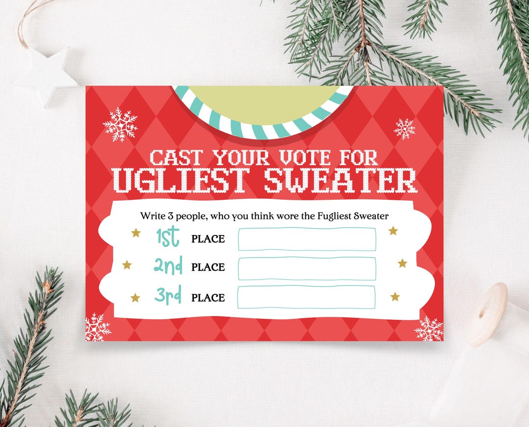 Printable Ugly Sweater Winner Certificate, Ugly Sweater Voting Ballots ...