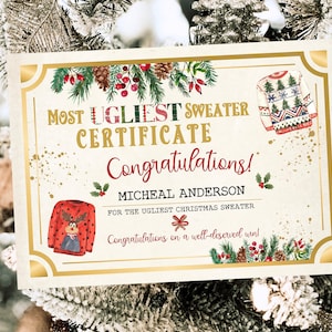 Editable Ugly Sweater Christmas Certificate, Ugly Sweater Contest ...
