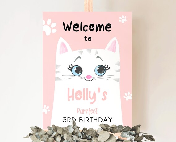 Editable Kitten Birthday Welcome Sign Kitty Cat Birthday Party - Etsy