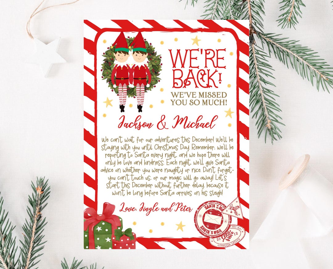 Editable 2 Boy Elves Arrival Letter, Christmas Elf Welcome Letter ...