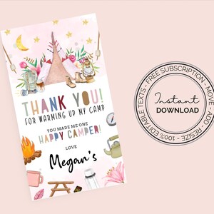 Editable Girl Camp Party Favor Tag Camp Out Birthday Thank You Outdoor ...
