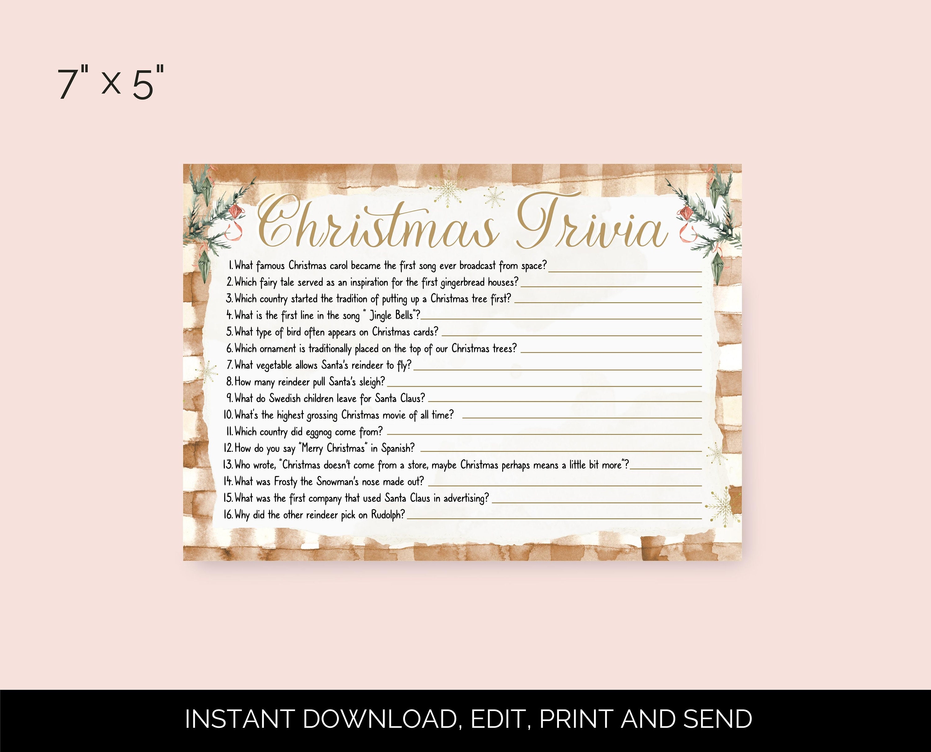 Editable Christmas Trivia Game Christmas Party Games Festive - Etsy