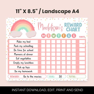 Editable Rainbow Reward Chart, Kids Chore Reward Chart, Printable Chore ...