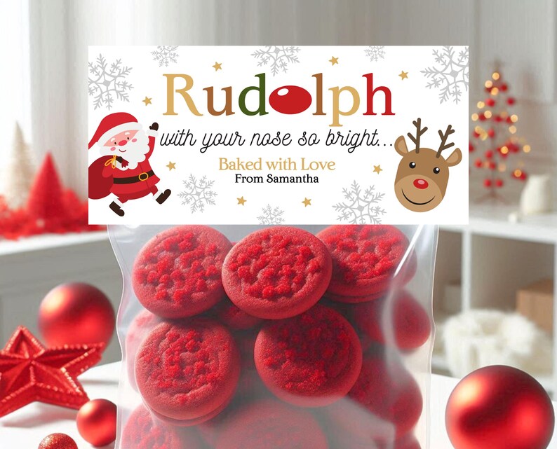 Editable Reindeer Noses Cookie Bag Topper Template, Christmas Treat Bag ...