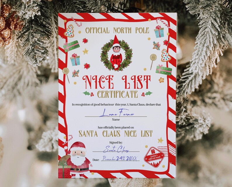 Editable Santa Clause Official Nice List Certificate Letter - Etsy