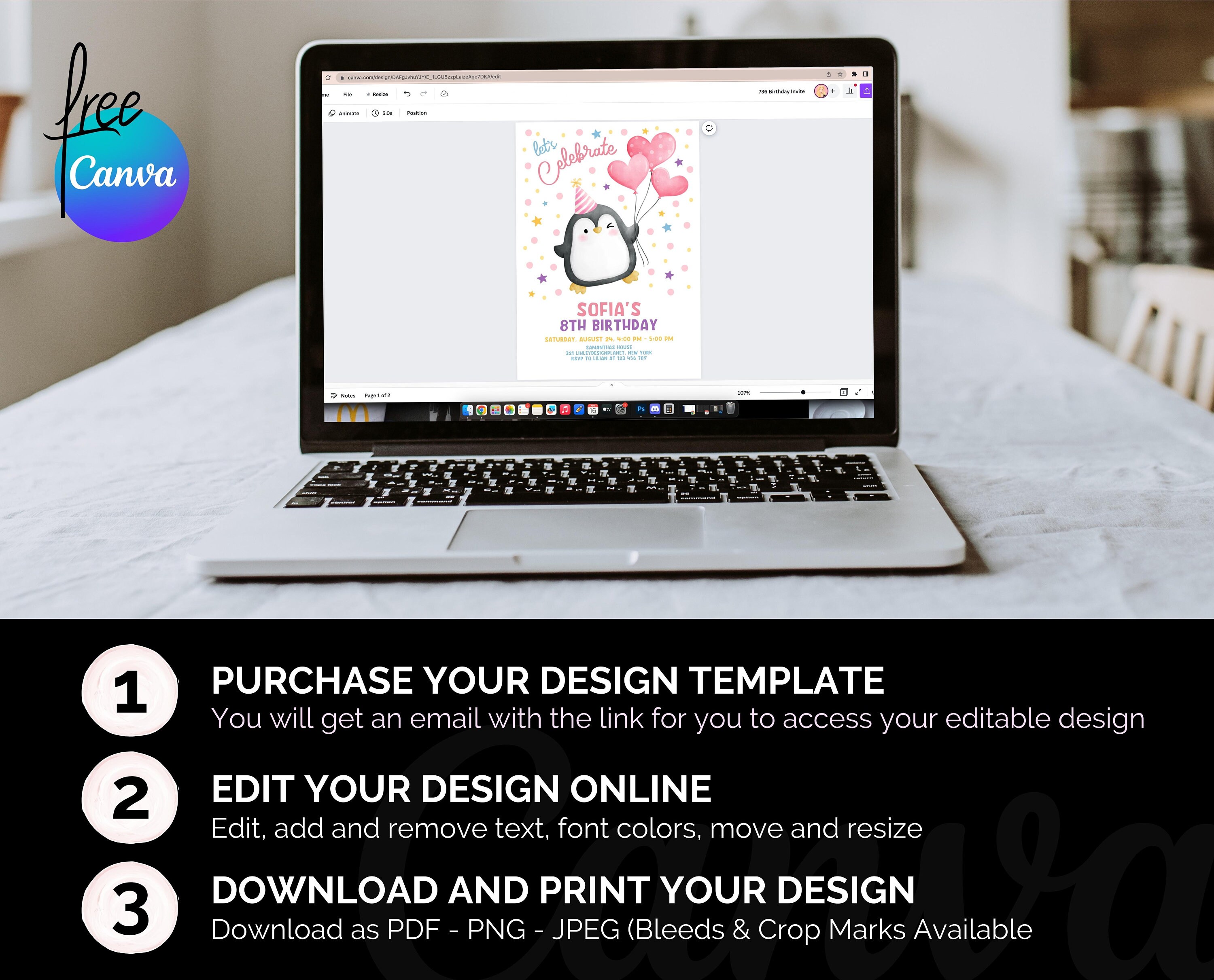 Editable Penguin Birthday Invitation Winter Birthday - Etsy