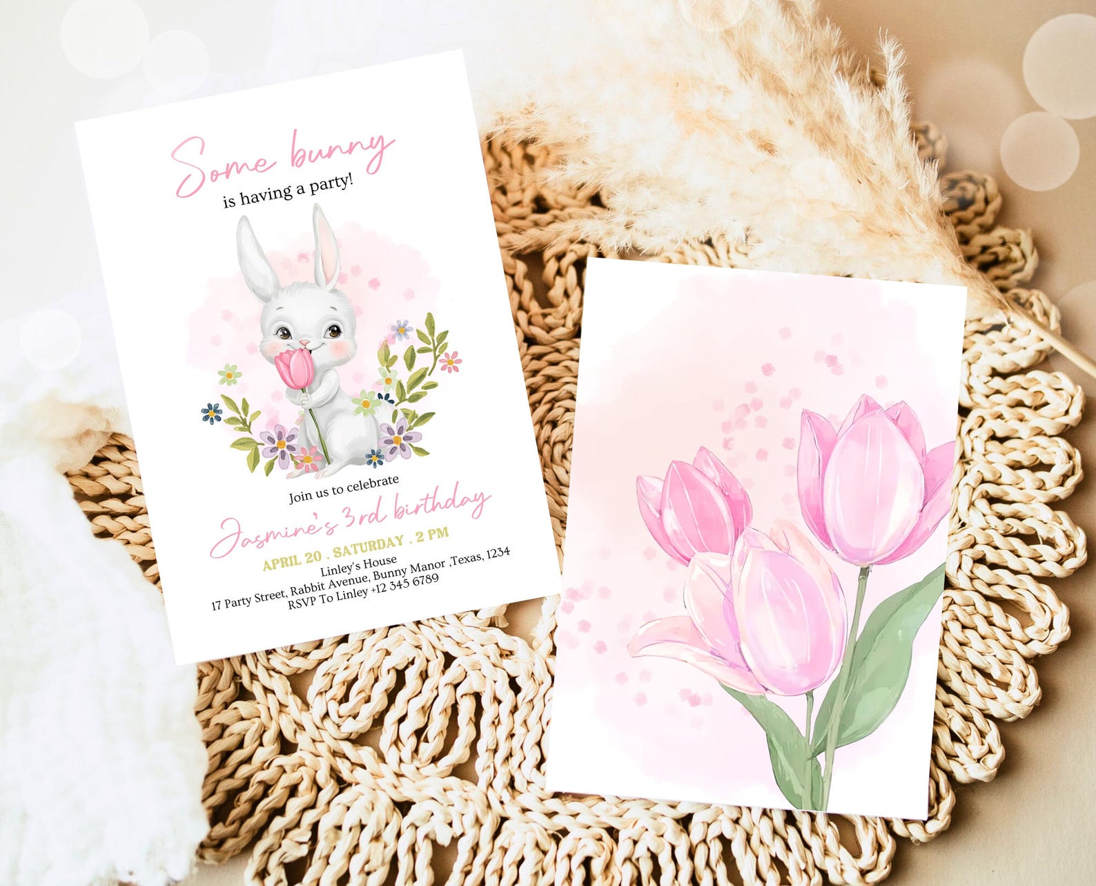 Editable Bunny Birthday Invitation: Floral Rabbit Invite (canva ...