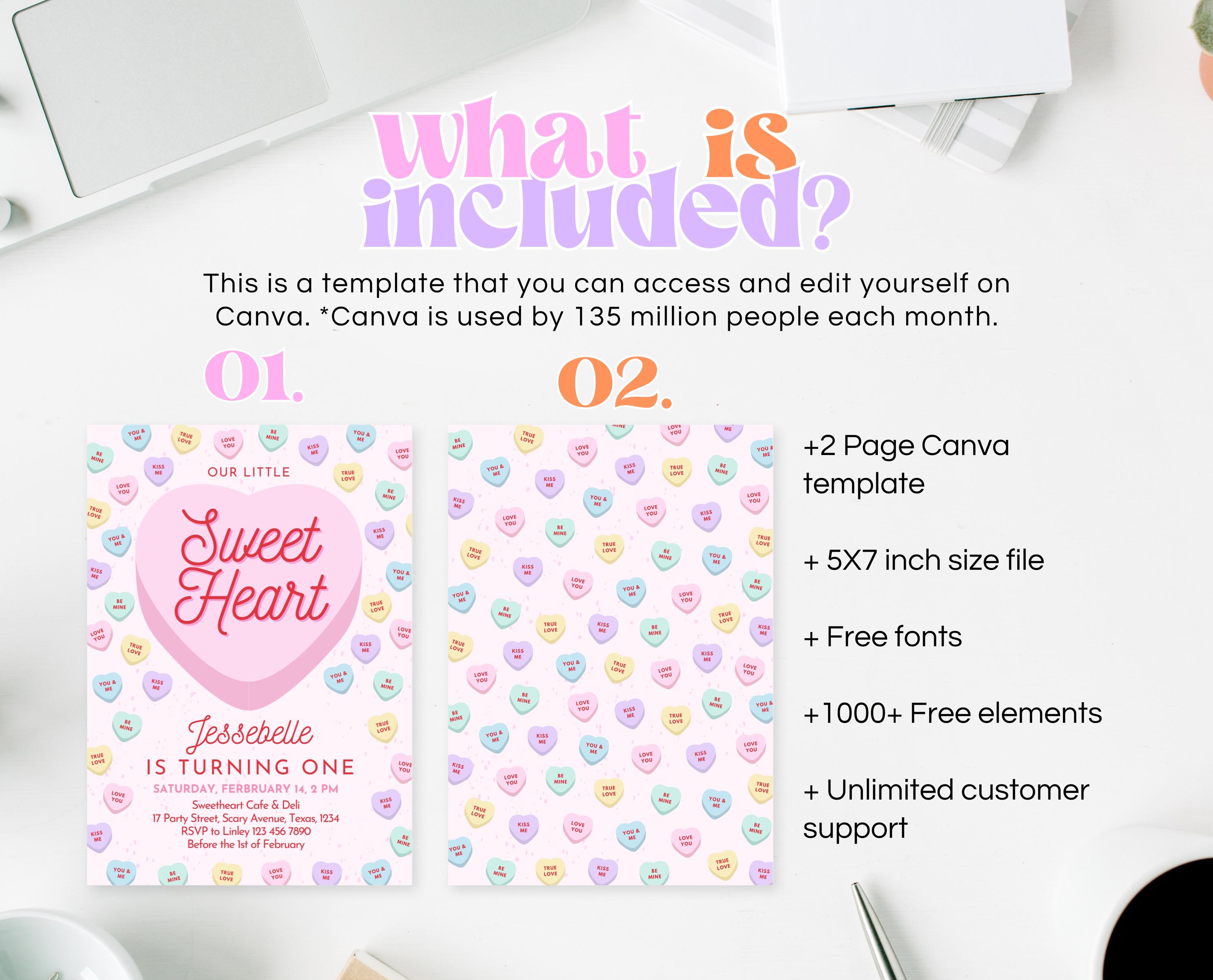 Editable Sweetheart Candy Birthday Invitation: Valentine's Theme ...