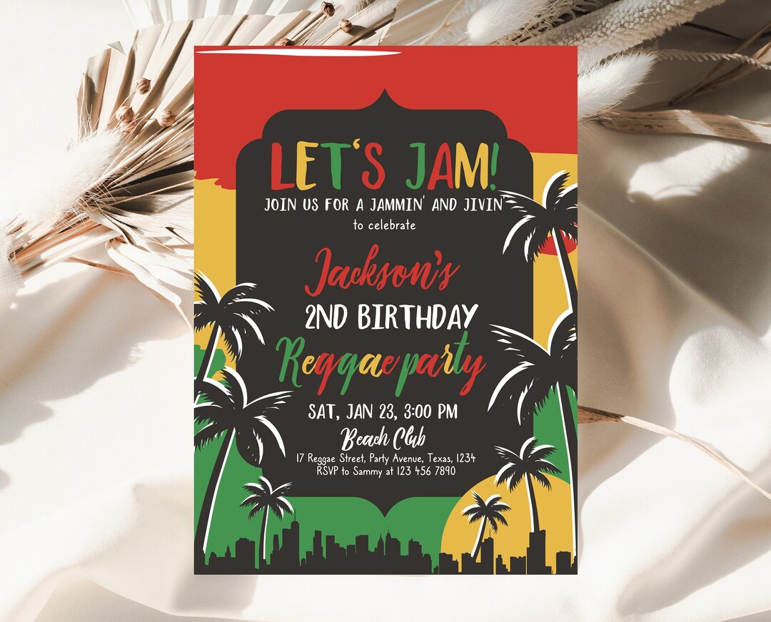 Editable Reggae Birthday Invitation, Reggae First Birthday Party Invite ...