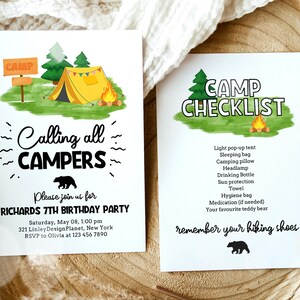Editable Boy Camp Party Invitation, Camp Out Birthday Party, Printable ...