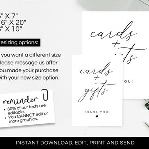 Minimalist Cards and Gifts Sign Template, Simple Gift Table Sign ...