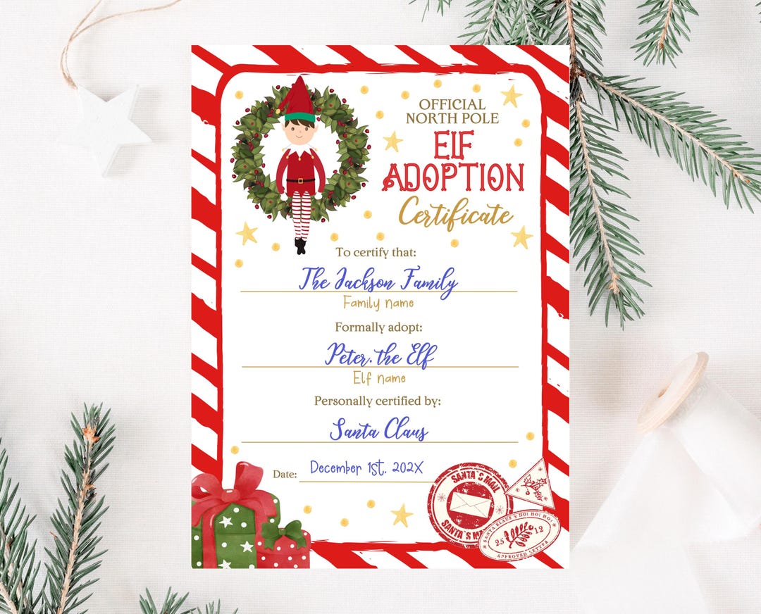 Editable Elf Adoption Certificate, Adopt an Elf Card, Elf Activity ...