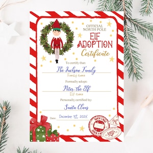 Editable Elf Adoption Certificate, Adopt an Elf Card, Elf Activity ...