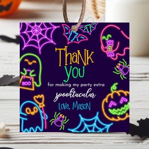 Editable Neon Halloween Favor Tag Template, Spooky Halloween Party ...