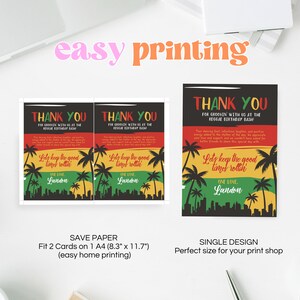 Editable Reggae Birthday Thank You Card Template, Reggae Birthday Party ...